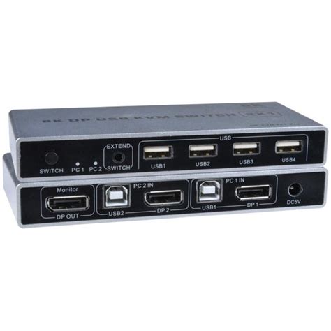 8K DisplayPort USB KVM Switch 2 Port Multi Stream Transport MST 4320p