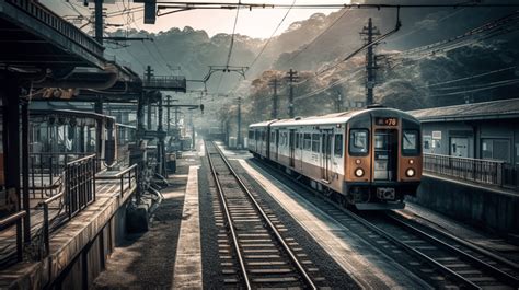 햇빛과 안개 속에서 산악 풍경이 있는 역에서 기차 츠지도 역을 통과하는 열차 고화질 사진 사진 기차 배경 일러스트 및 사진 무료 다운로드 Pngtree