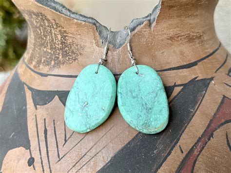 Natural Turquoise Slab Earrings By Santo Domingo Ray Lovato Native