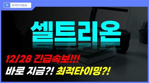 셀트리온 주가전망 1228 긴급속보 바로 지금 최적타이밍 Youtube