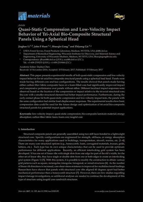 Pdf Quasi Static Compression And Low Velocity Impact Behavior
