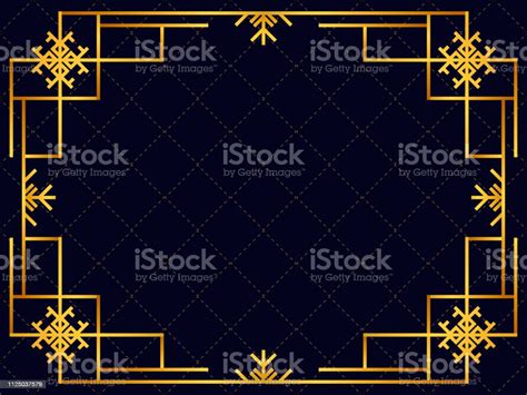 겨울 아트 데코 프레임 황금 색상입니다 크리스마스 빈티지 선형 테두리입니다 초대장 전단지 및 인사말 카드에 대 한 템플릿을 디자인 합니다 1920 년대의 스타일 벡터