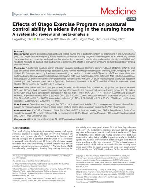Pdf Effects Of Otago Exercise Program On Postural Control Ability In Elders Living In The