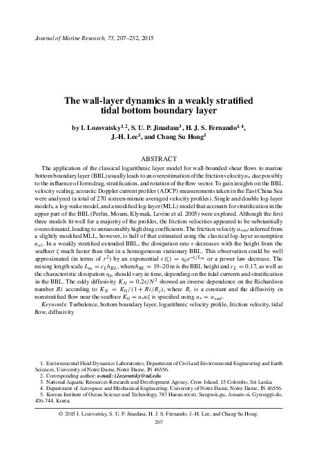 Pdf The Wall Layer Dynamics In A Weakly Stratified Tidal Bottom Boundary Layer