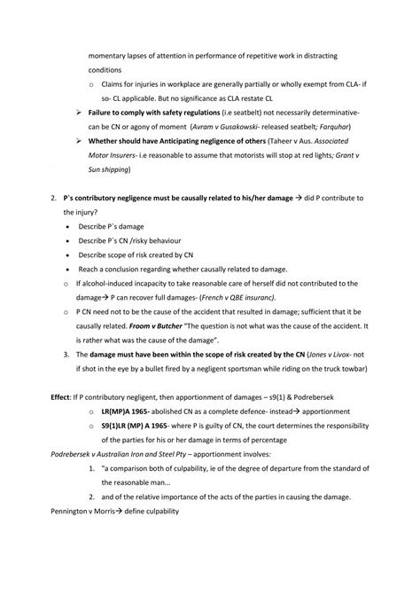 Torts Exam Notes Jurd7161 Torts Unsw Thinkswap