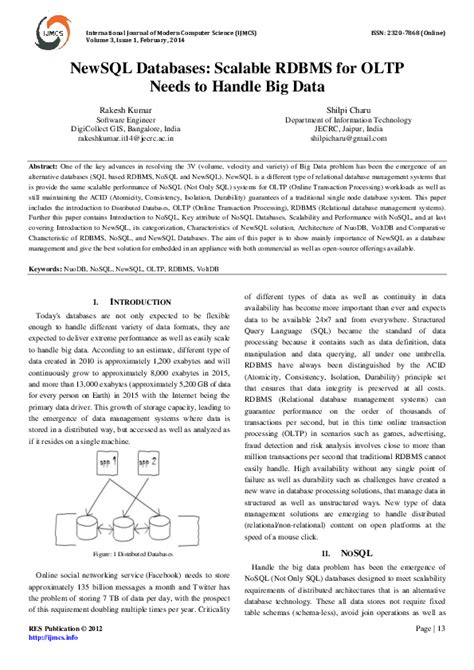 Pdf Newsql Databases Scalable Rdbms For Oltp Needs To Handle Big Data