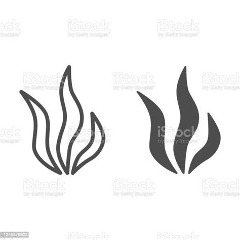 해초 선과 솔리드 아이콘 바다 개념 흰색 배경에 조류 기호 모바일 개념 및 웹 디자인에 대한 개요 스타일의 수중 바다 식물 아이콘 벡터 그래픽 아이콘에 대한 스톡 벡터 아트