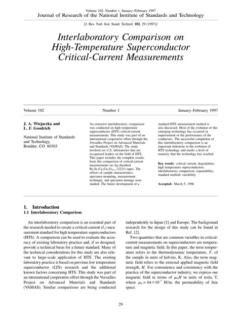 Pdf Interlaboratory Comparison On High Temperature Superconductor Critical Current Measurements
