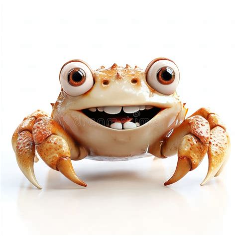 Cute Happy Crab Isolated On White Background Cartoon Character