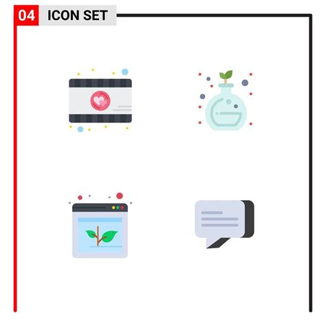 set of 4 vector flat icons on grid for romantic movie increase chemistry arrow communication