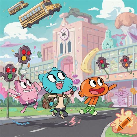 Gumball Darwin Ren And Stimpy Pose Together In A Vibrant Surreal