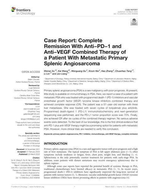 Pdf Case Report Complete Remission With Anti Pd 1 And Anti Vegf Combined Therapy Of A Patient