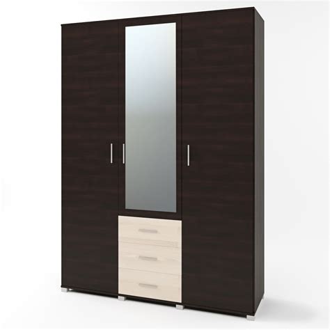Тристулкова Велика Шафа З Дзеркалом І Ящиками в Спальню Еверест Бриз ШП 5 Венге дуб Молочний