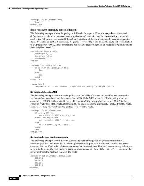 Prefix Set Inline Form RC 210 Cisco Systems IOS XR Instruction