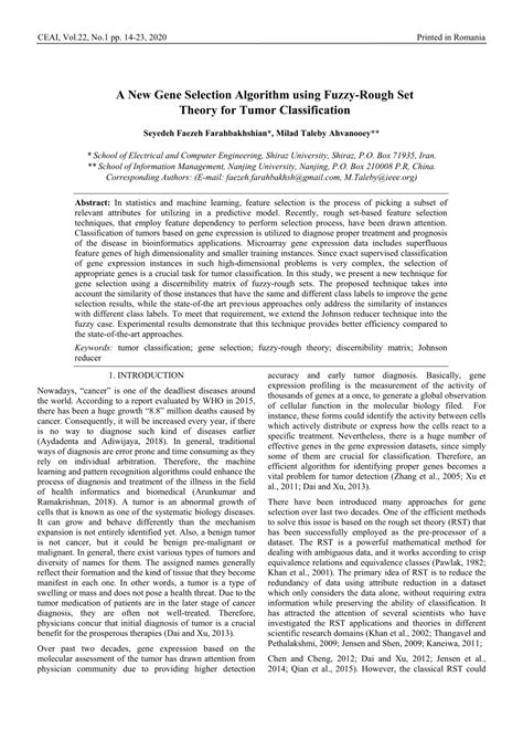 Pdf A New Gene Selection Algorithm Using Fuzzy Rough Set Theory For Tumor Classification