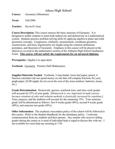 Plane Geometry Syllabus