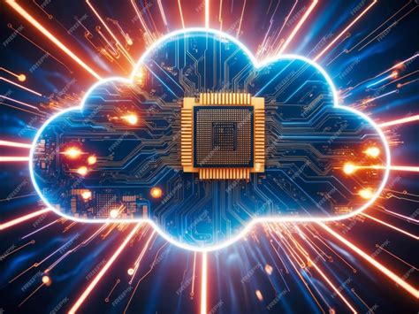 Cloud Computing Circuit Board With Processor And Data Flow Premium Ai Generated Image