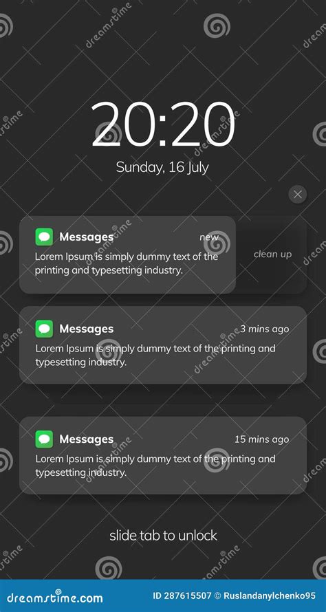 Notification Screen Ui Design Phone Notification Windows Template On A Dark Background Notification Screen Ui Design Phone Notification Windows Template On A Dark Background