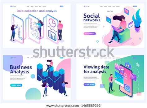 Set Isometric Conceptssocial Networks Data Analysis Stock Vector Royalty Free 1465589393