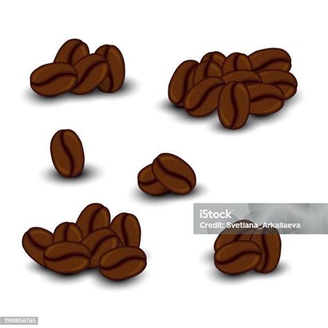 커피 콩과 함께 세트 만화 스타일입니다 벡터 그림입니다 갈색에 대한 스톡 벡터 아트 및 기타 이미지 갈색 개체 그룹 건강한 생활방식 Istock