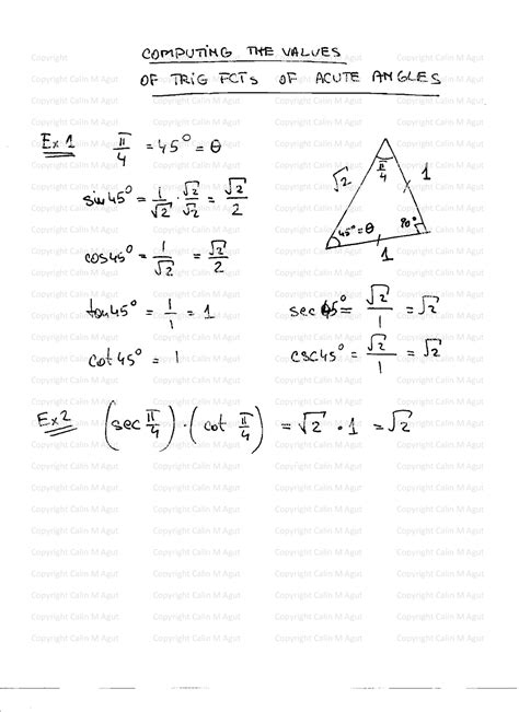 Particular Angles Values Trigonometry Lecture Notes Docsity