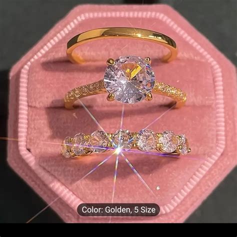Jewelry Newstunning 3pc 14kt Gold Plated Cz Ring Set Poshmark