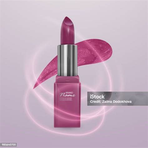 빛 네온 효과와 현실적인 핑크 립스틱입니다 3 차원 일러스트 레이 션 광고에 대 한 최신 유행 화장품 디자인 건강관리와 의술에 대한 스톡 벡터 아트 및 기타 이미지 Istock
