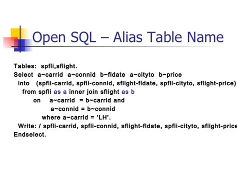 Abap Open Sql And Internal Table