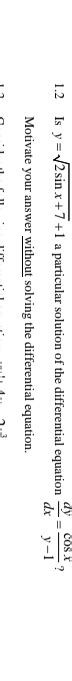 solved 1 2 ﻿is y 2sinx 72 1 ﻿a particular solution of the