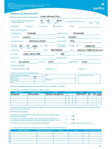 Formato De Afiliacion Eps Indicaciones Pdf