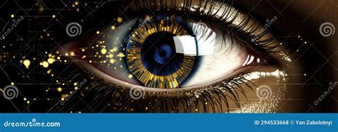 Gold Safe Biometric Authentication Eye Scanning Big Data Cybersecurity Gold Black Stock