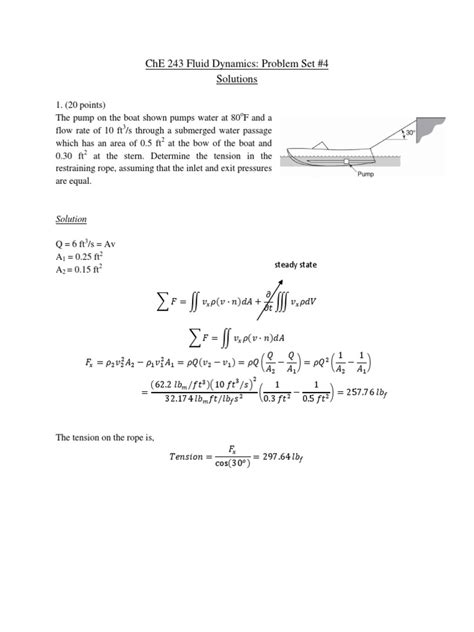 che 243 fluid dynamics problem set 4 solutions solution pdf