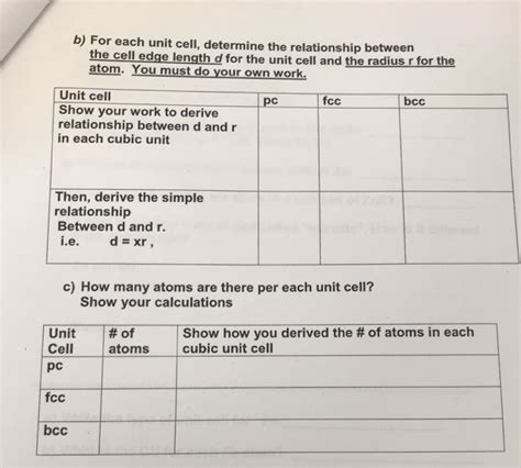 Solved B For Each Unit Cell Determine The Relationship Chegg Com