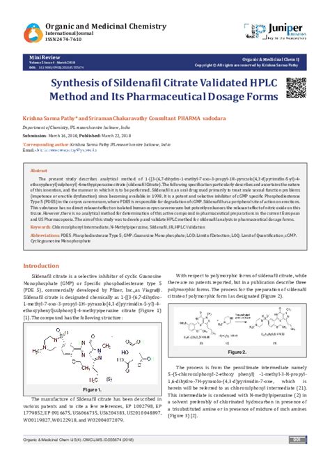 Pdf Organic And Medicinal Chemistry Synthesis Of Sildenafil Citrate