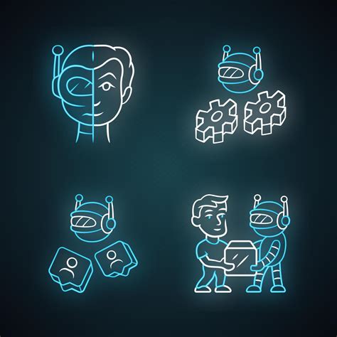 software bot neon light icons set socialbot transactional