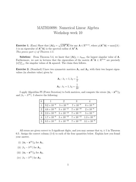 Workshop10 Solutions Pdf Eigenvalues And Eigenvectors Matrix Mathematics