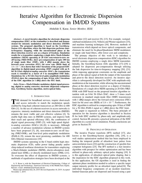 Pdf Iterative Algorithm For Electronic Dispersion Compensation In Im
