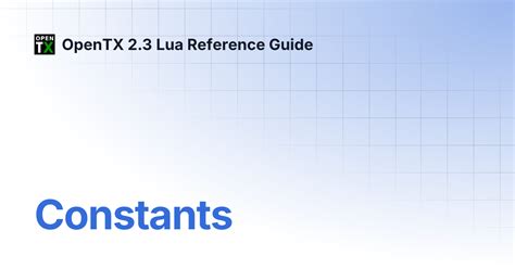 Constants Opentx 23 Lua Reference Guide