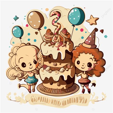 생일 소원 벡터 스티커 클립 아트 3 생일 케이크와 풍선 귀여운 아이 어린이 만화 상표 Png 일러스트 및 벡터 에 대한 무료 다운로드 Pngtree
