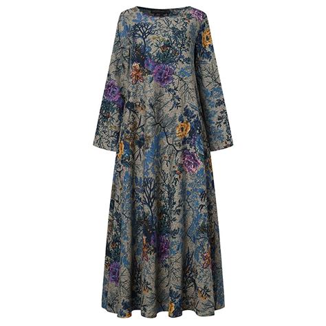 Купити Жіноча сукня з квітковим принтом Zanzea Весняна повсякденна довга мішкувата сукня з