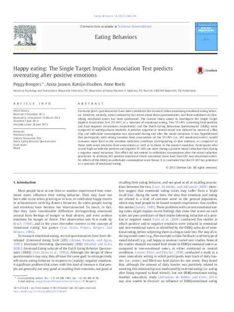 Pdf Happy Eating The Single Target Implicit Association Test Predicts Overeating After