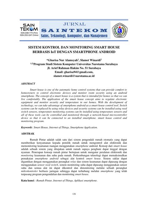 Pdf Sistem Kontrol Dan Monitoring Smart House Berbasis Iot Dengan Smartphone Android