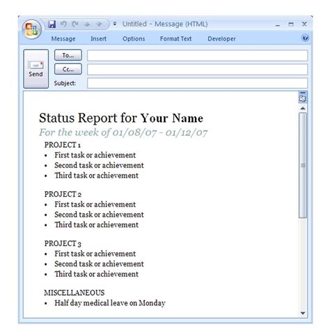 Project Status Report Email Template TEMPLATES EXAMPLE