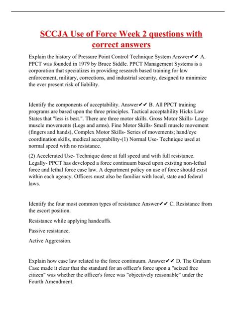 Sccja Use Of Force Week 2 Questions With Correct Answers Sccja Stuvia Us