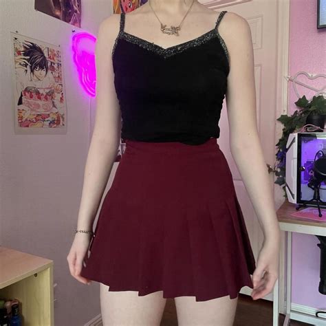 American Apparel Womens Burgundy Skirt Depop
