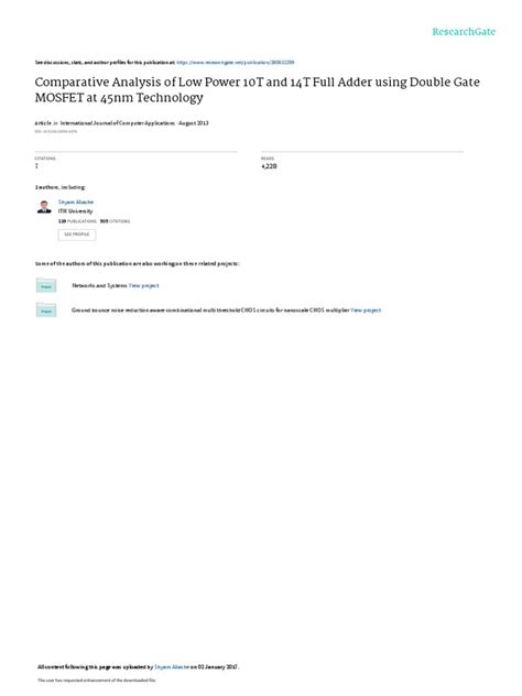 Comparative Analysis Of Low Power 10t And 14t Full Pdf Technology And Engineering