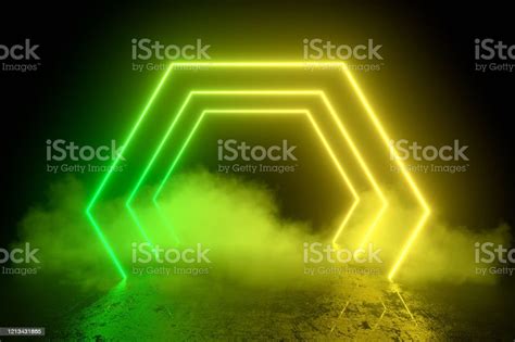 자외선 네온 조명 빈 프레임 우주 풍경 연기와 빛나는 터널 문 3d 추상적 인 배경 0명에 대한 스톡 사진 및 기타 이미지 0명 3차원 형태 Led 조명 Istock