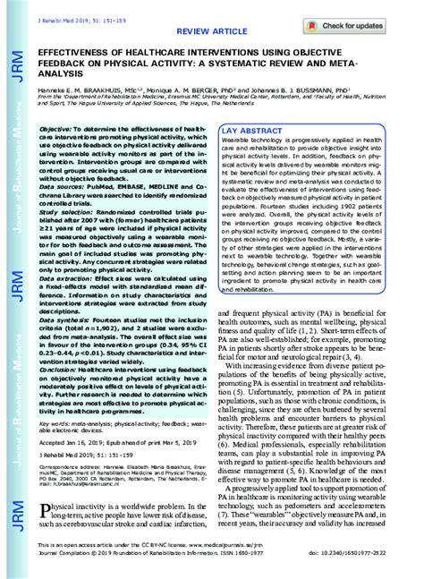 Pdf Effectiveness Of Healthcare Interventions Using Objective Feedback On Physical Activity A