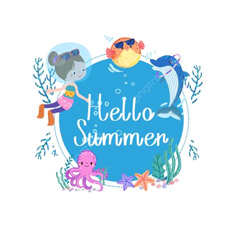귀여운 여름 일러스트 식물 테두리 식물 수영 돌고래 Png 일러스트 및 Psd 이미지 무료 다운로드 Pngtree