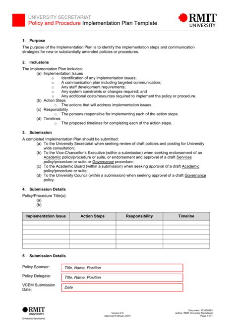 Policy And Procedure Implementation Plan